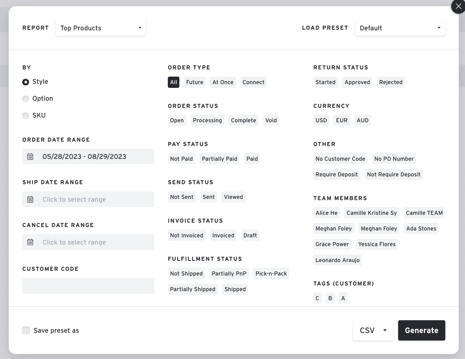 Generate Order Reports